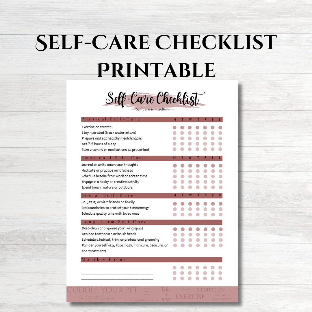 Self Care Checklist Printable, Self Care Tracker, Daily Self Care ...