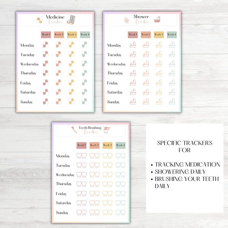 Printable Habit & Hygiene Tracker Bundle, Daily Self-care Charts ...