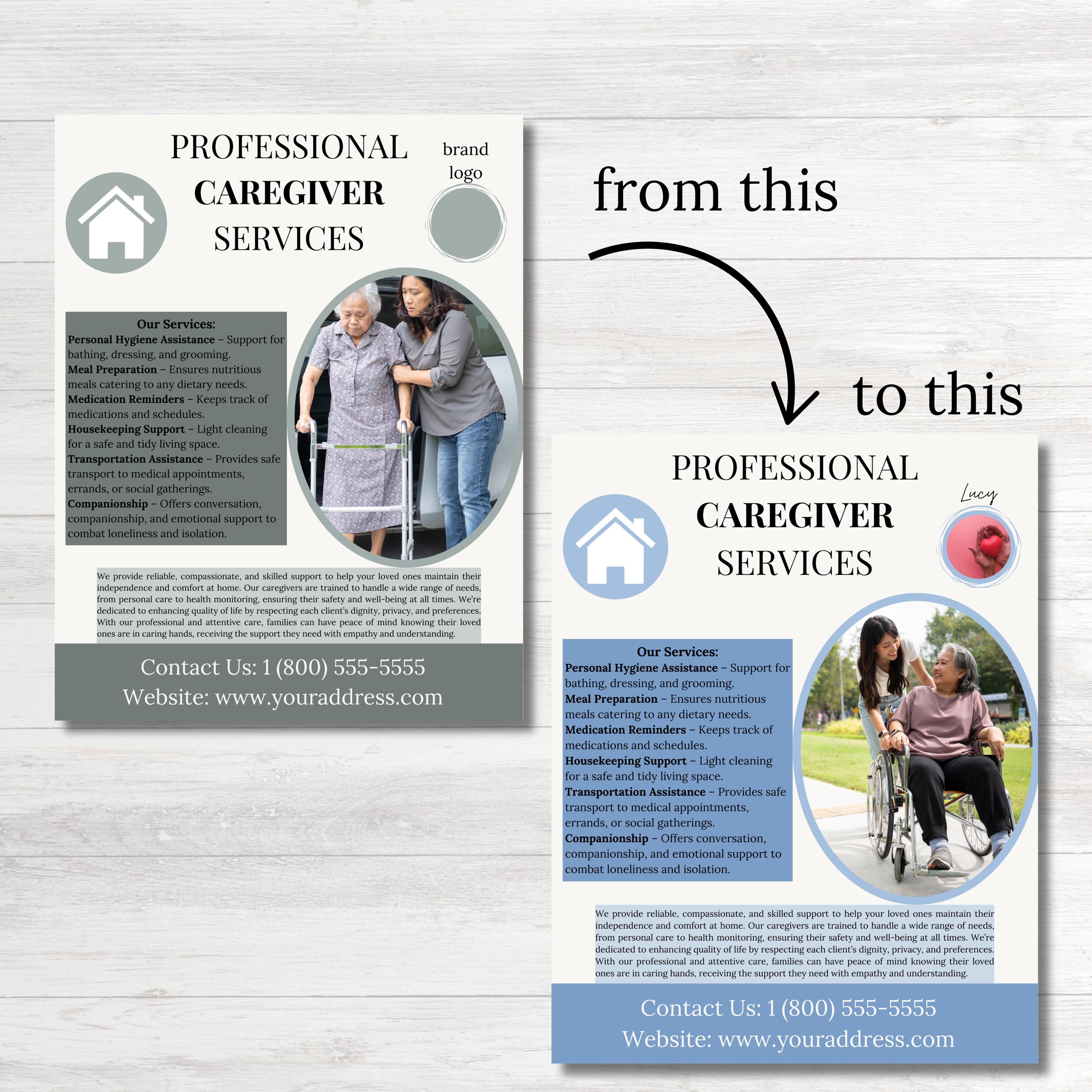 Caregiver Flyer, Professional Caregiver Services, Caregiver Business ...