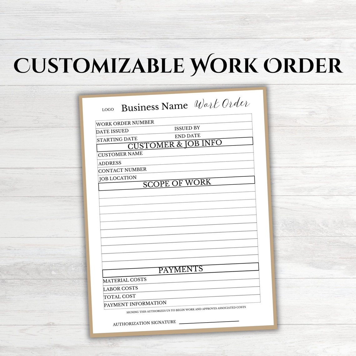Work Order Template, Order Form Template, Small Business Order Form ...