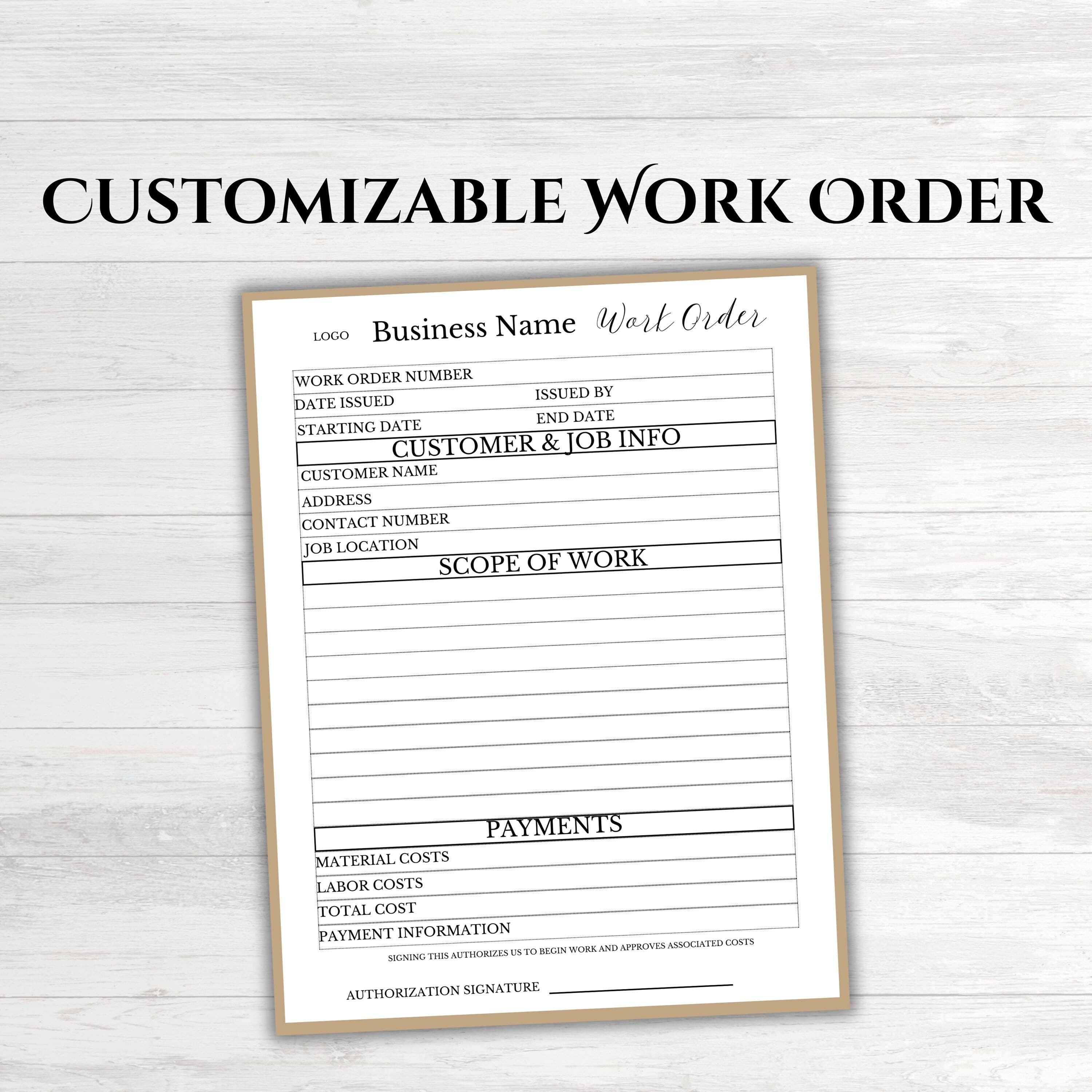 Work Order Template, Order Form Template, Small Business Order Form ...