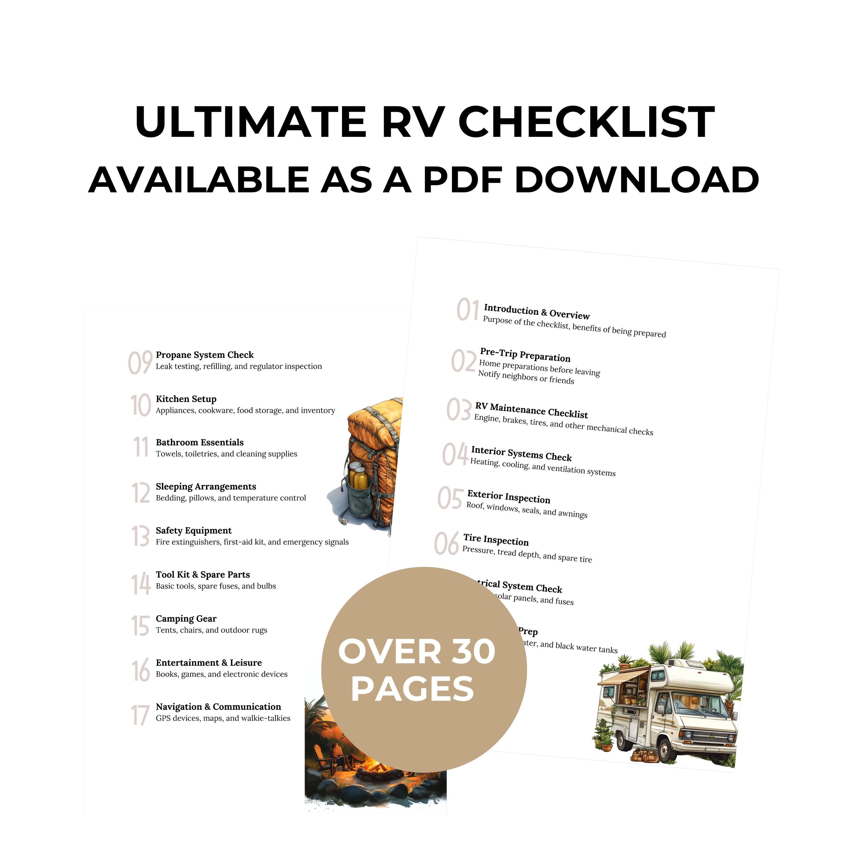 RV Travel Checklist, Ultimate RV Checklist, Camper Van Checklist ...
