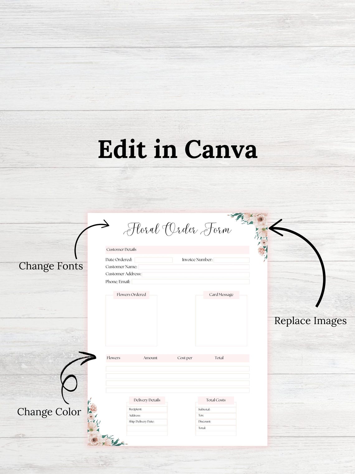Floral Order Form Template: Florist Wedding Intake (PDF) - Etsy