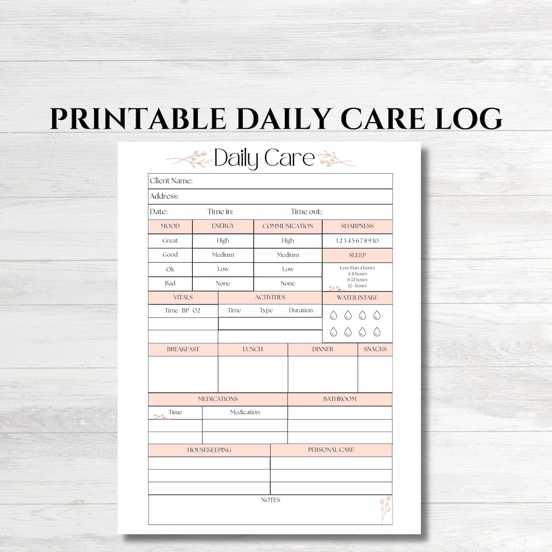 Caregiver Daily Log, Printable Patient Tracker, Senior Care Journal ...