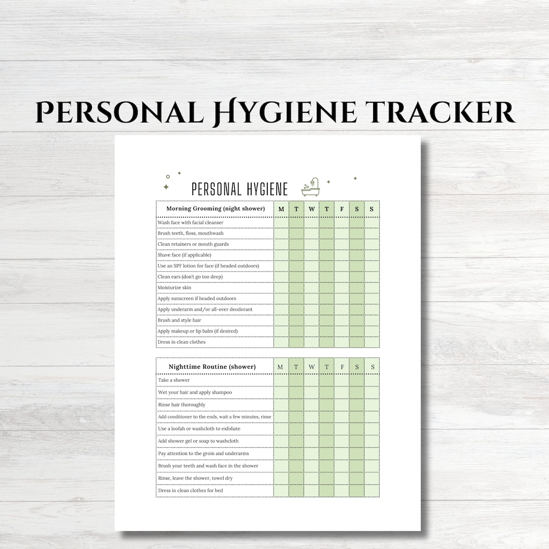 Personal Hygiene Checklist, Morning & Evening Grooming Log, Printable ...