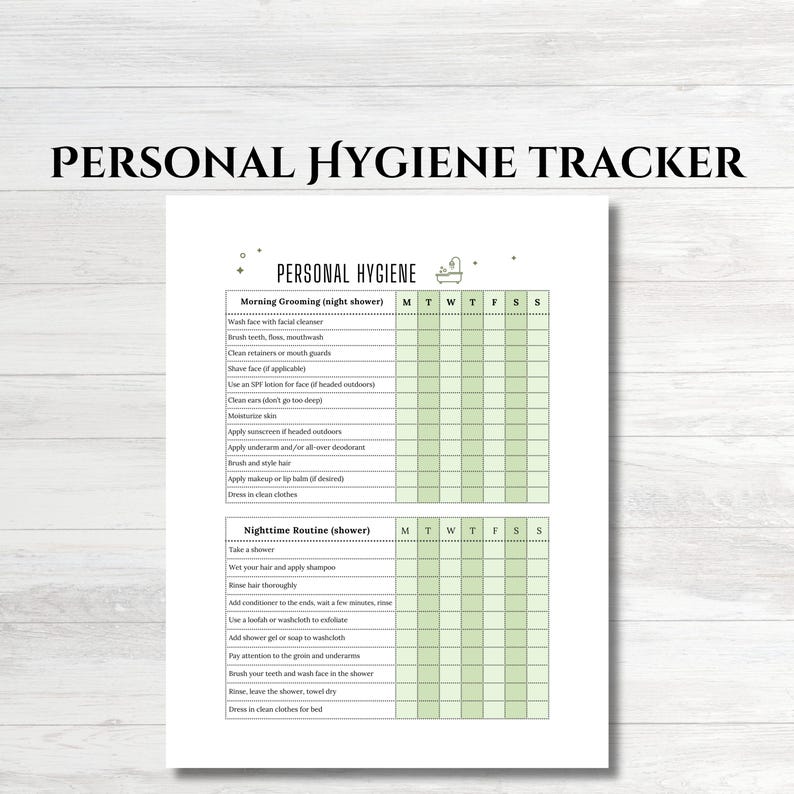 Personal Hygiene Checklist, Morning & Evening Grooming Log, Printable ...