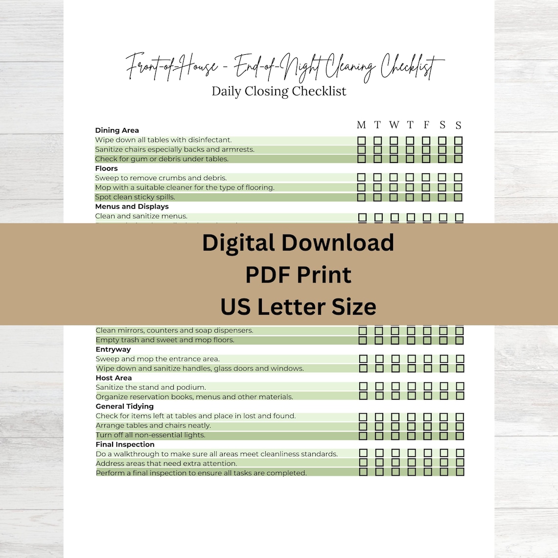 Daily Cafe Cleaning Checklist, Catering Cleaning Schedule, Commercial ...