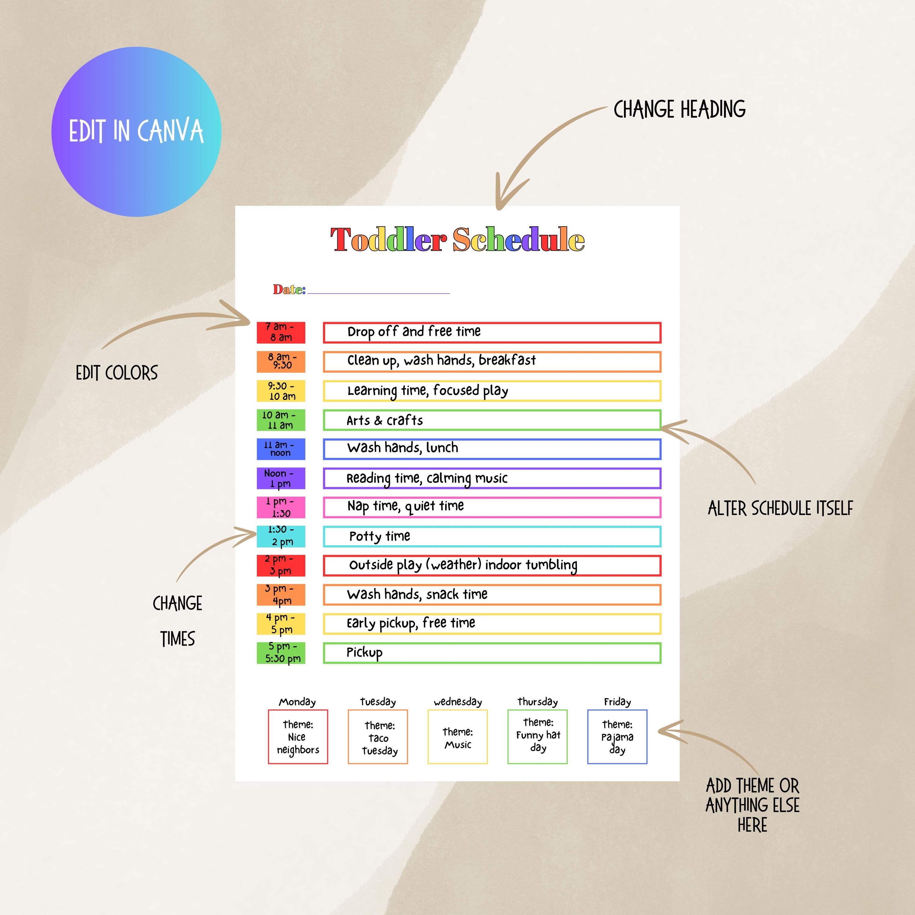 Rainbow Daycare Schedule Template: Toddler Classroom Visuals (CANVA) - Etsy