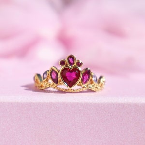Princess Crown Ring Pink Heart Crown Ring Fairy Tale Jewelry Best Friend Gift Etsy
