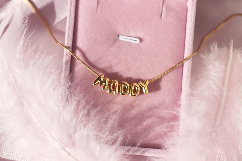 Custom Bubble Name Necklace, Personalized Letter Necklace, Puff ...