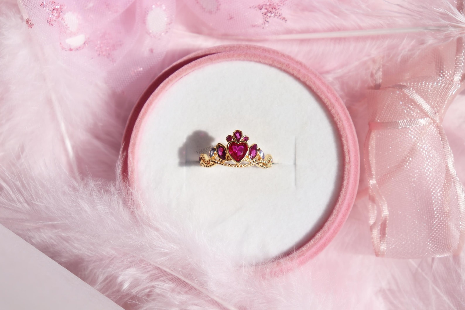 Princess Crown Ring, Pink Heart Crown Ring, Fairy Tale Jewelry, Best ...