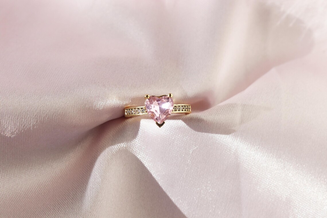 Pink Heart Ring, Ice Pink Jewelry, Princess Ring, Promise Ring - Etsy
