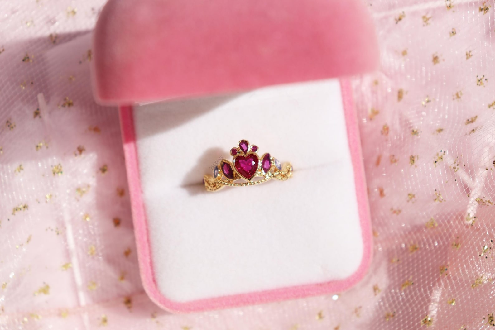 Princess Crown Ring, Pink Heart Crown Ring, Fairy Tale Jewelry, Best ...