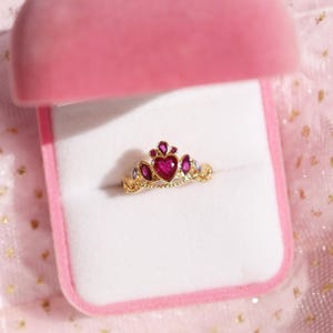 Princess Crown Ring, Pink Heart Crown Ring, Fairy Tale Jewelry, Best ...