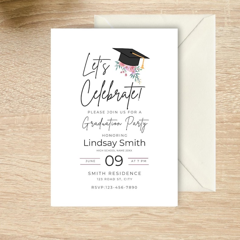 Floral Graduation Party Invite, Graduation Party Invite, Flower ...