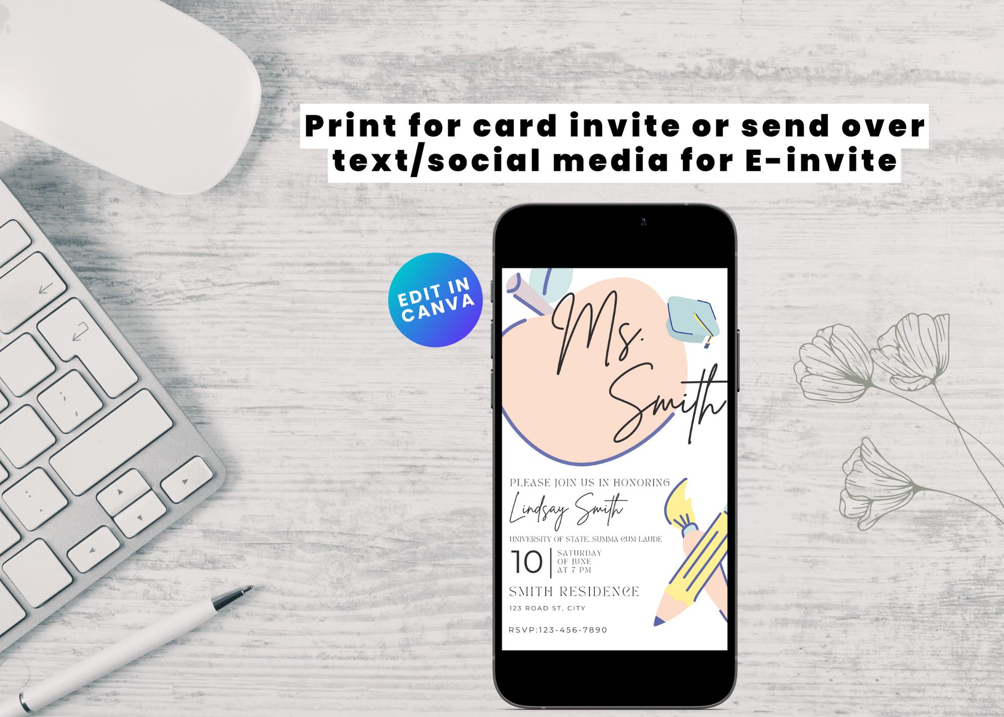 Teacher Graduation Party Invite, Instructor Graduation Party Invite ...