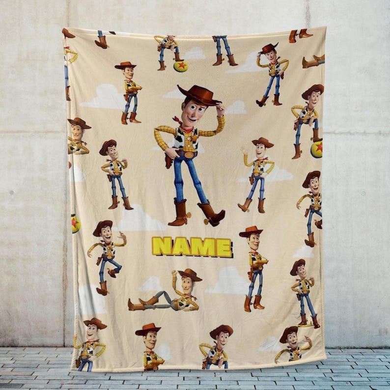 Personalized Toy Movie Character Fleece Blanket, Custom Name Cartoon ...