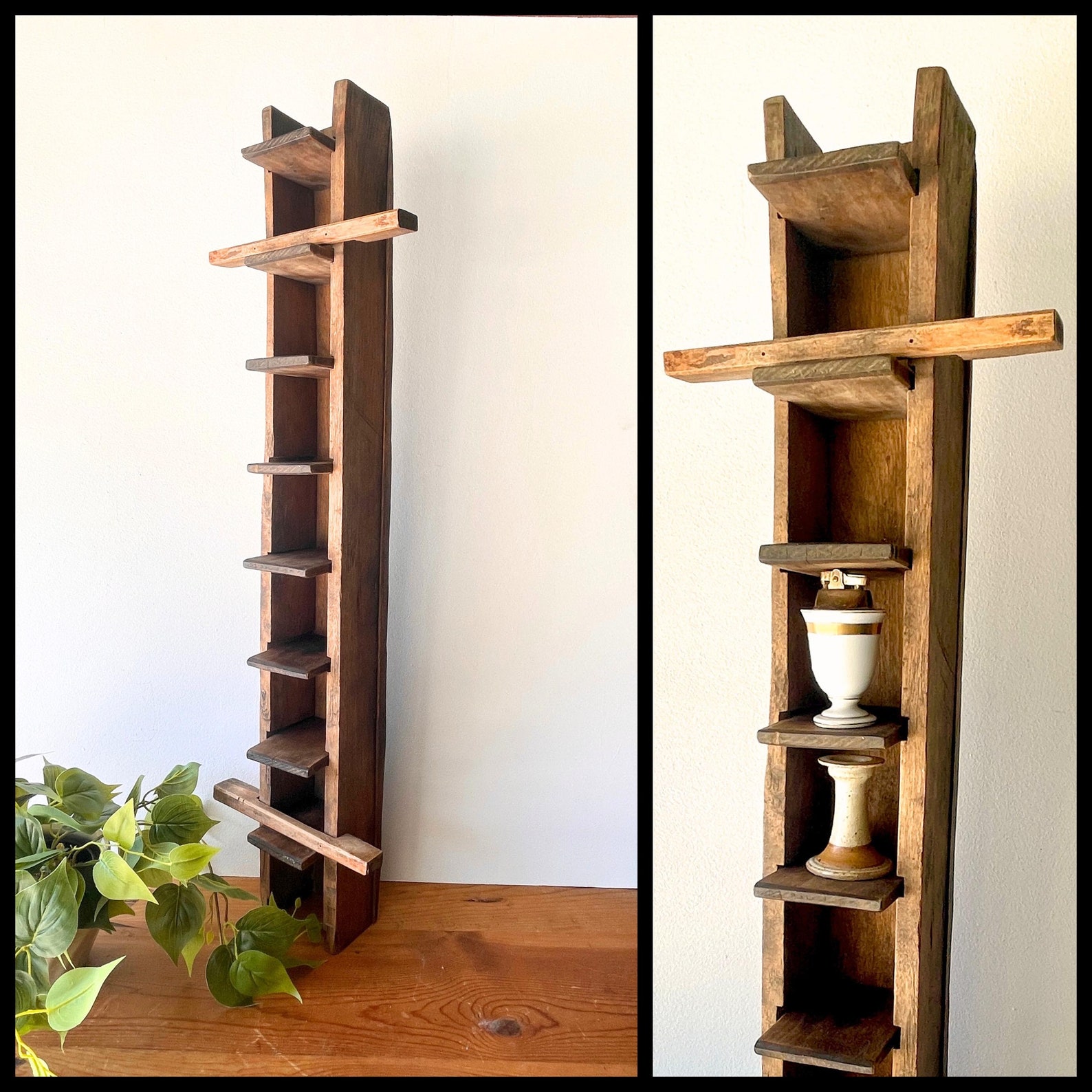 Vintage Wood Shelf Primitive Tall Narrow Tower Knick Knack Display ...