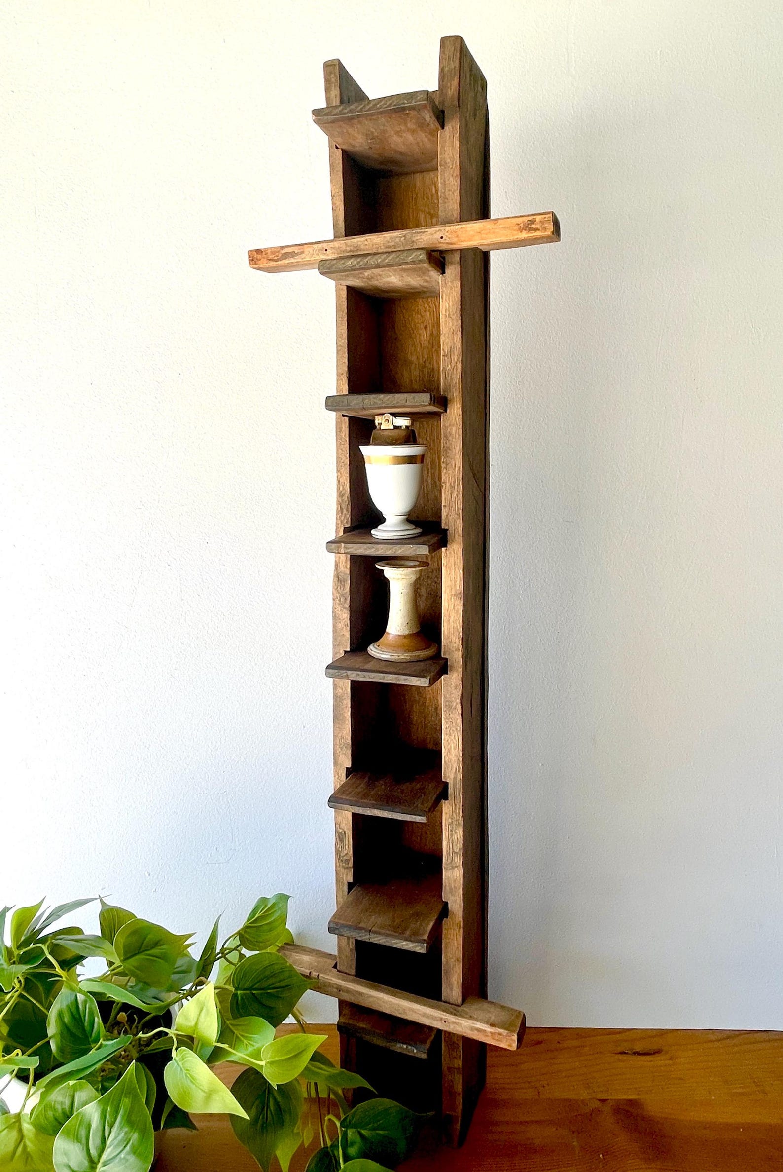 Vintage Wood Shelf Primitive Tall Narrow Tower Knick Knack Display ...