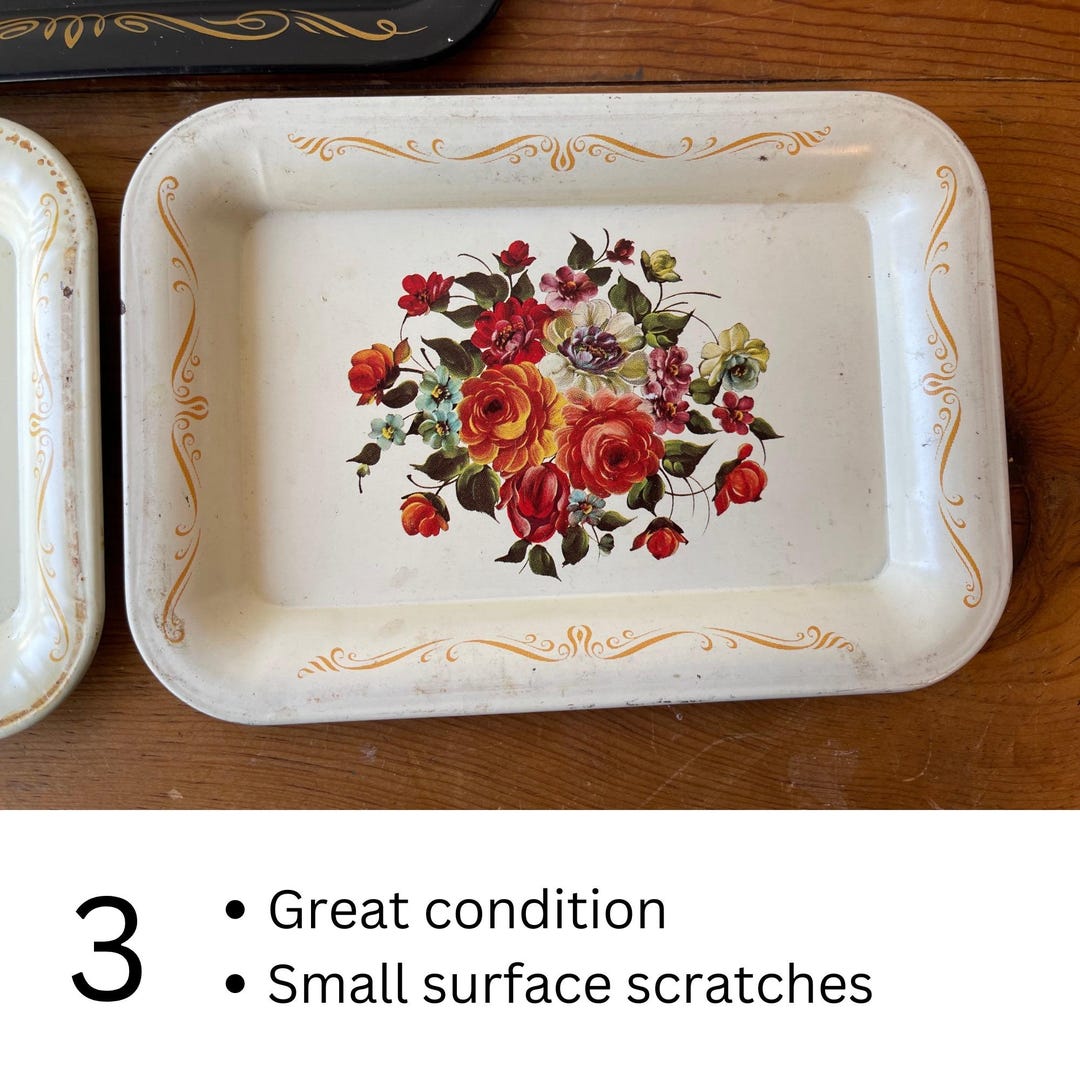 Vintage Small Metal Trays 5 Miniature Floral Painted Dresser Table ...