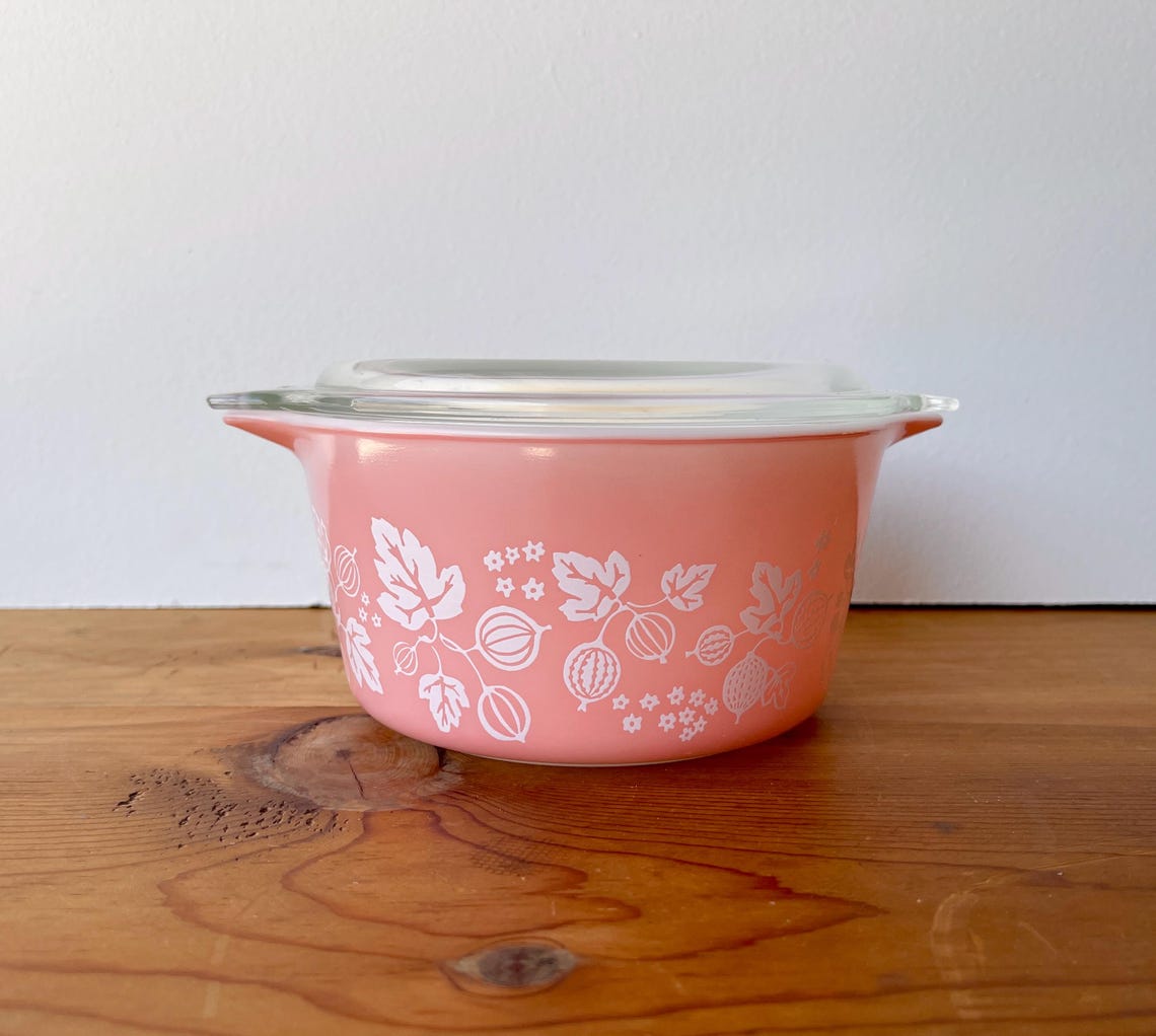 Vintage Pink Pyrex Casserole Gooseberry Dish With Lid 1 Quart 473 Pink ...