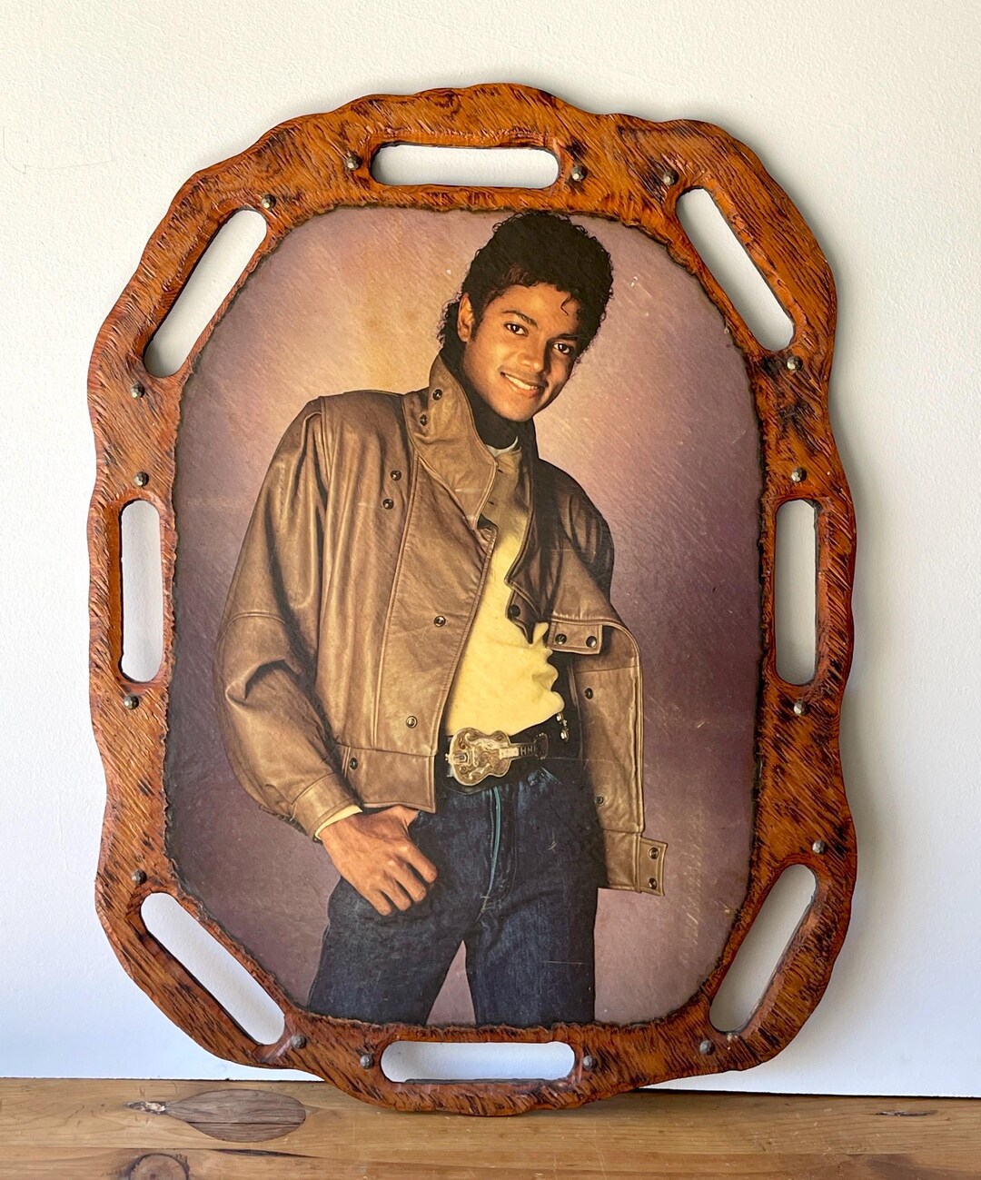 Vintage Michael Jackson Poster Set on Wood 1983 Handmade Kitchy Art One ...