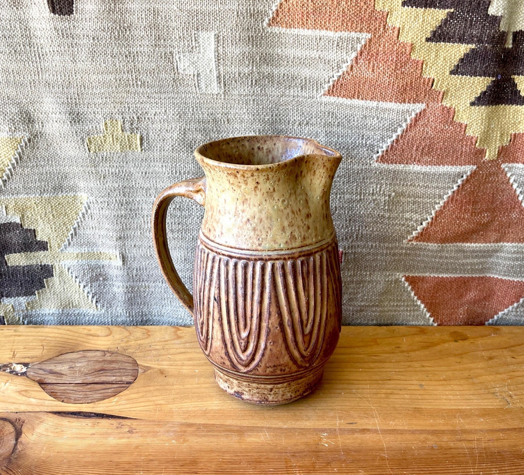Vintage 60s 70s Pottery Pitcher MCM Studio Artisan Signed Earthtone ...