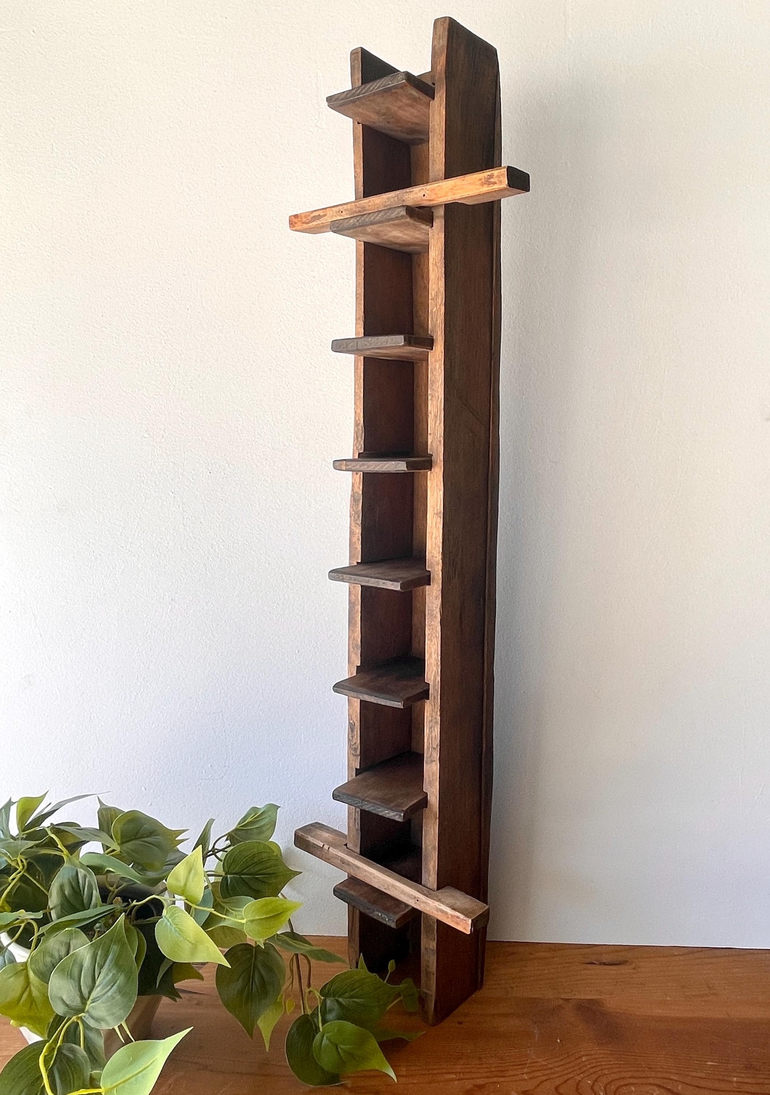 Vintage Wood Shelf Primitive Tall Narrow Tower Knick Knack Display ...