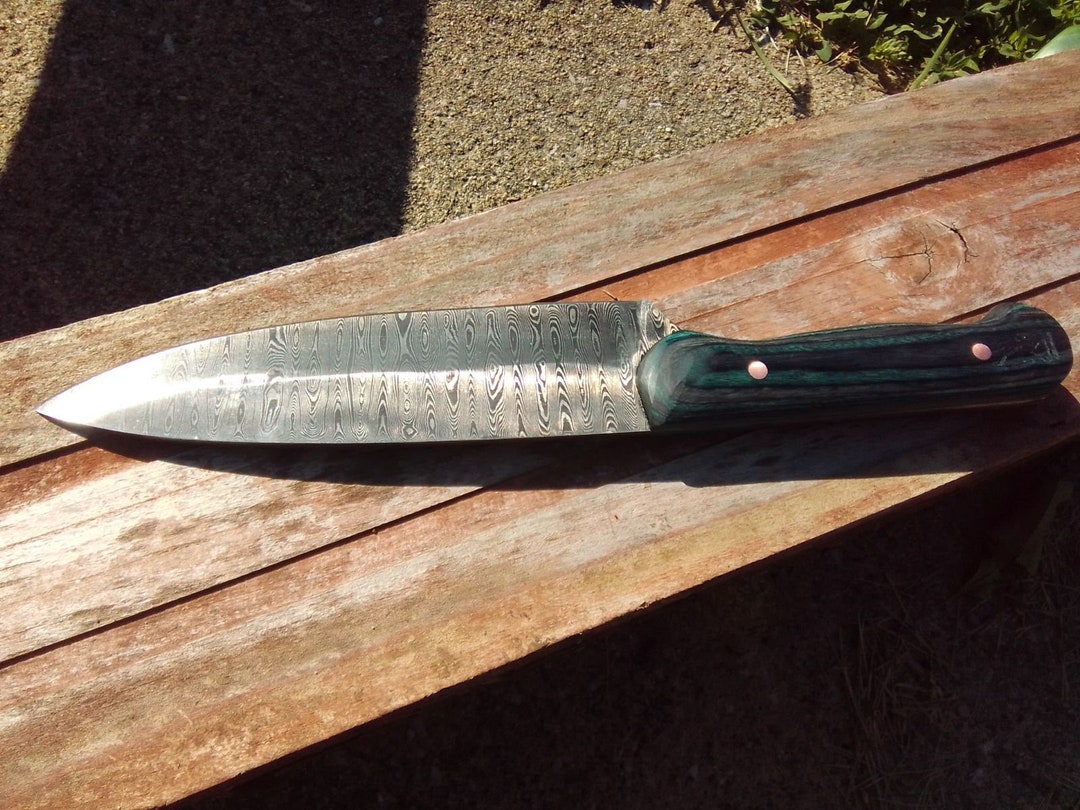 Soft Waves. 12 Inch Hand Forged Ladder Damascus Chef Knife. 2 Damascus ...