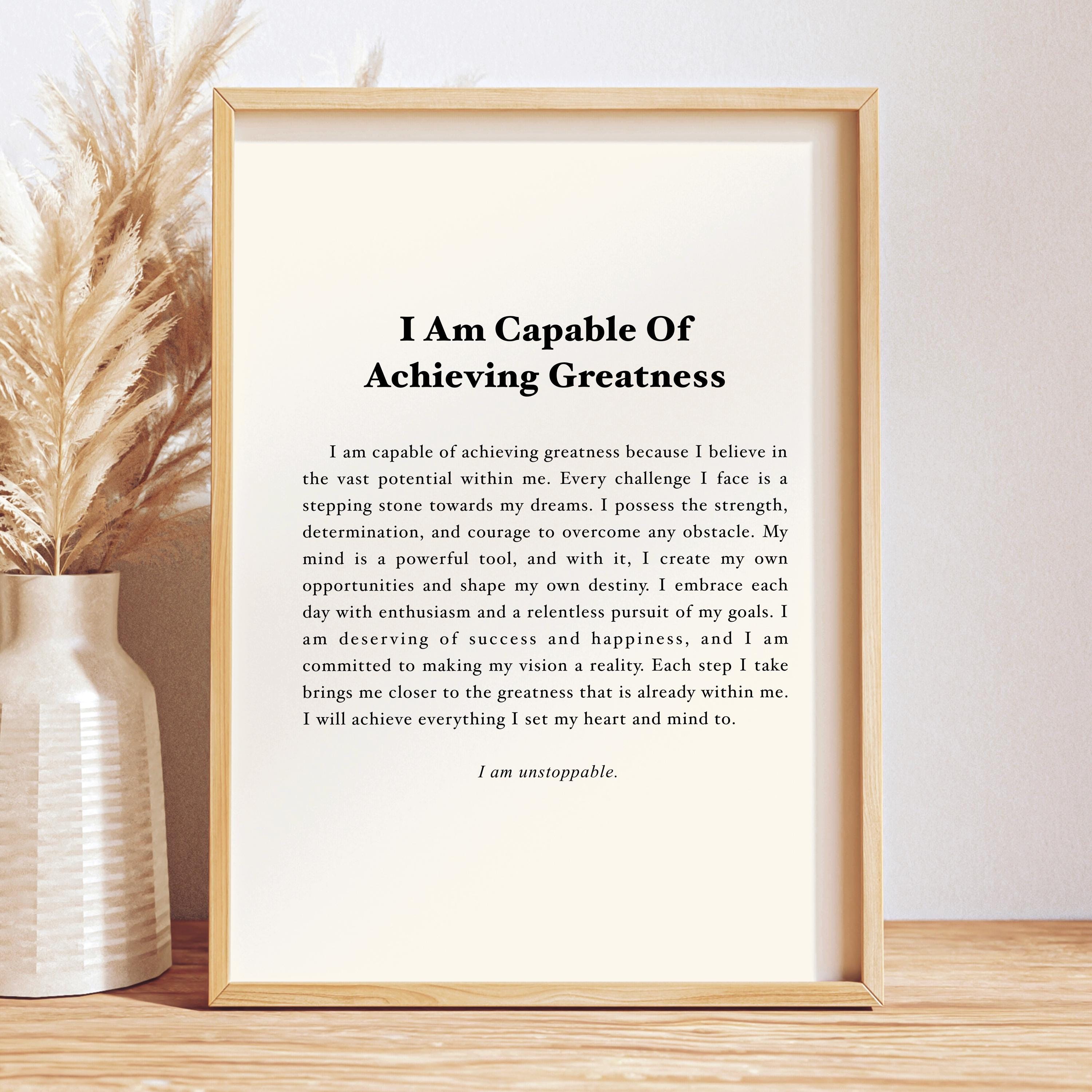 I Am Capable of Achieving Greatness, Digital Print, Personal Growth ...