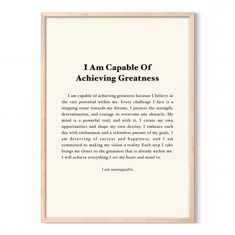 I Am Capable of Achieving Greatness, Digital Print, Personal Growth ...