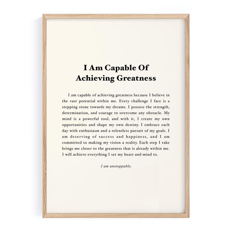 I Am Capable of Achieving Greatness, Digital Print, Personal Growth ...