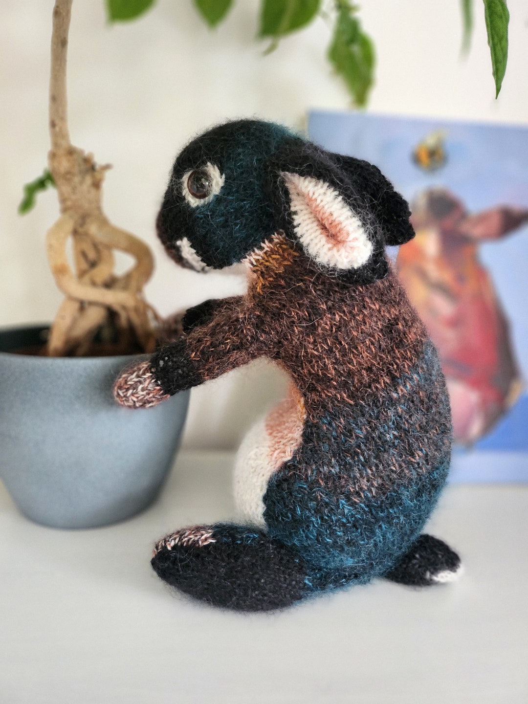 Weighted Black Otter Rex Rabbit Handmade Knitted Plush, Realistic ...