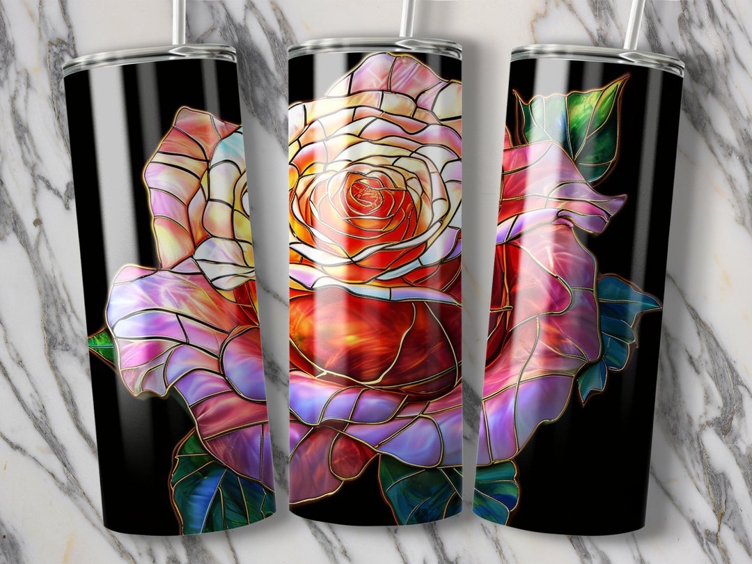 Stained Glass Rose Tumbler Design: Floral PNG (digital Download) - Etsy