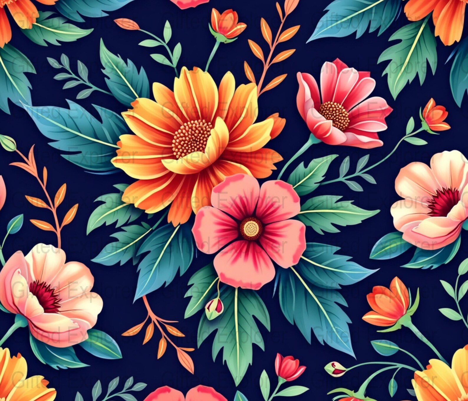 Floral Digital Download Design for 20oz Tumbler, Vibrant Flower Pattern ...