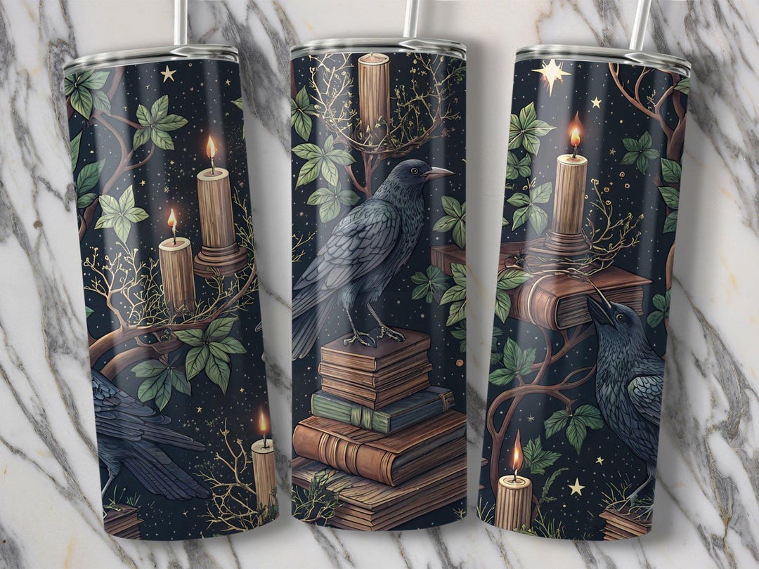Magical Crow and Candle Tumbler Wrap: Mystical PNG Design (digital ...