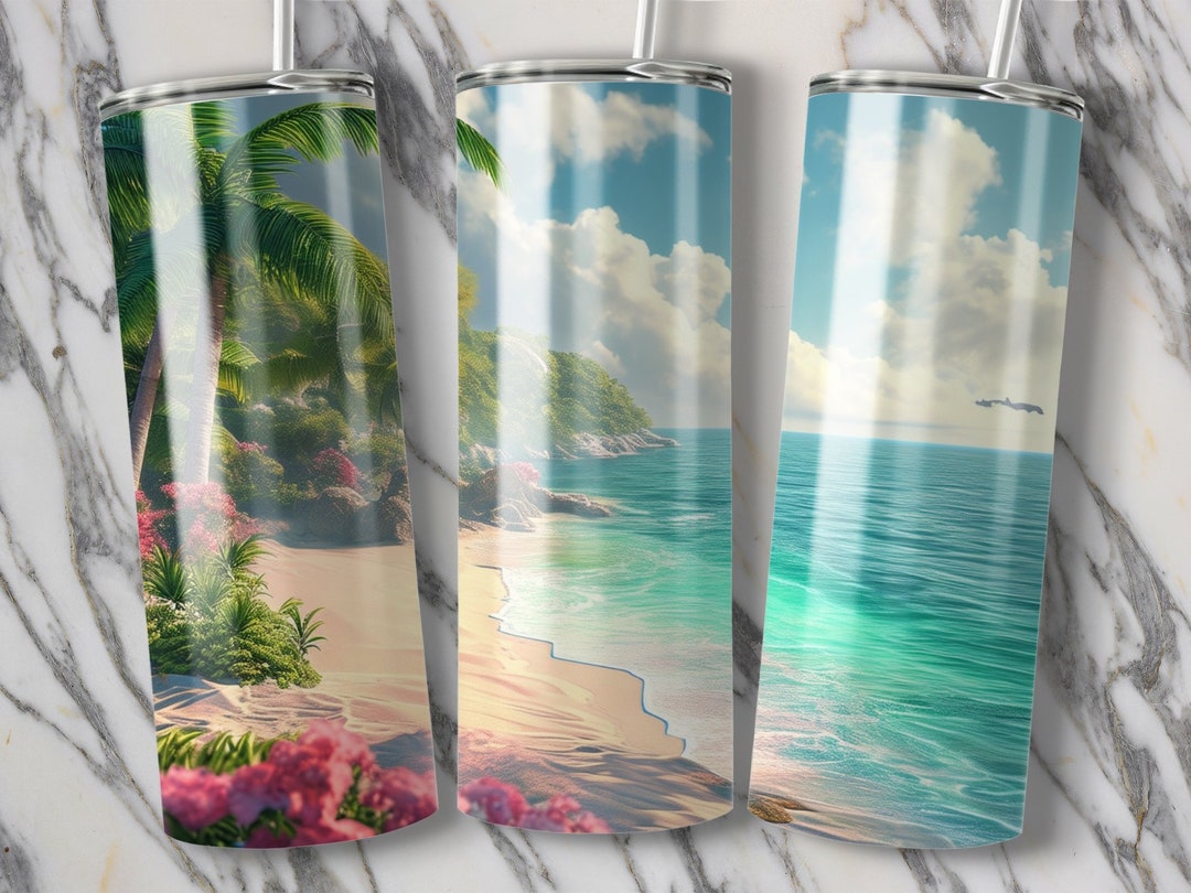 Tropical Beach Scene Digital Download, 20oz Tumbler Wrap, Summer Ocean ...