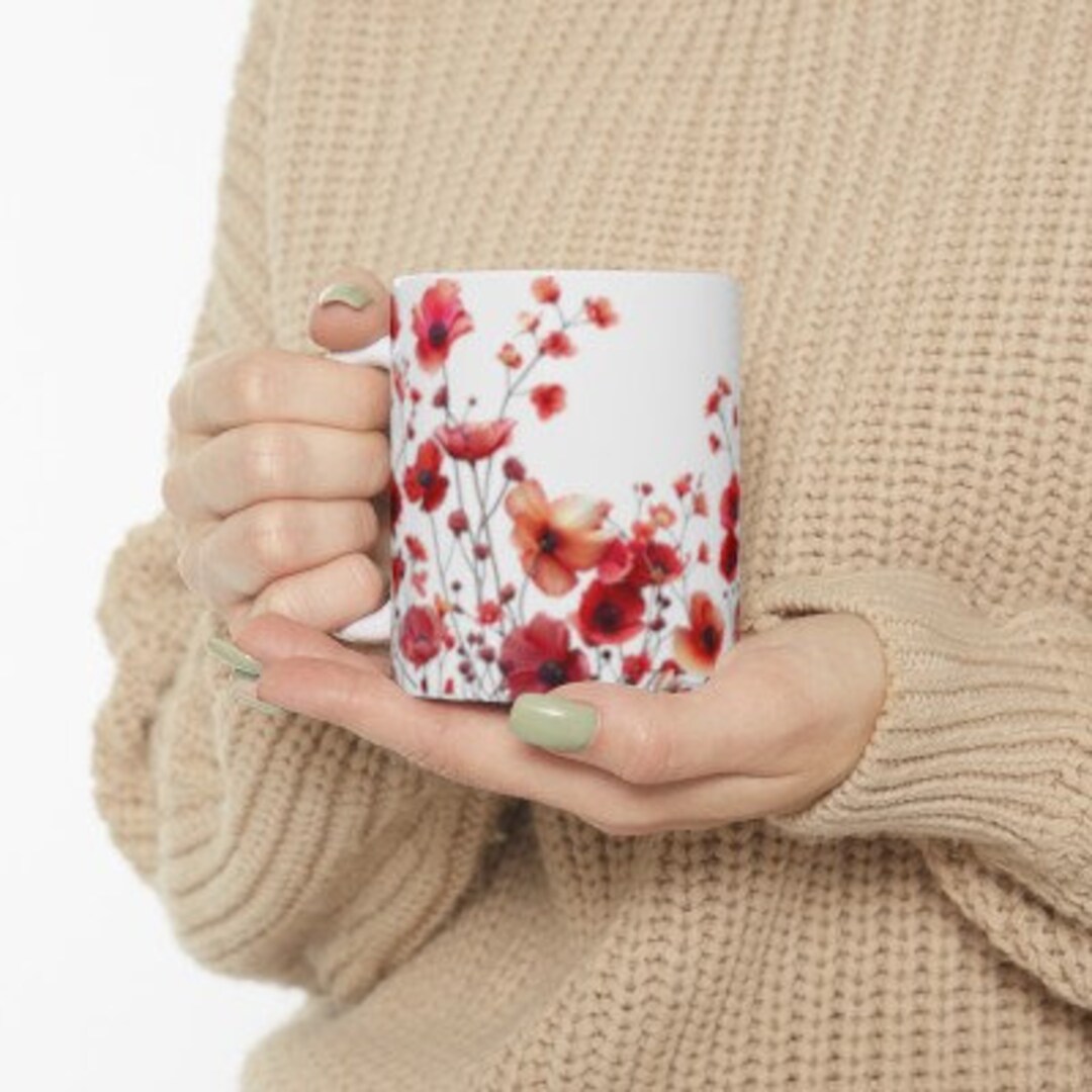 Handcrafted Flower Designed Coffee Mugs Artistic Floral Prints Flower ...