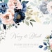 Watercolor Navy and Blush Floral Bouquets Clipart, Watercolor Blush ...