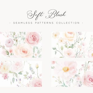 Blush Pink Floral Seamless Patterns: Watercolor Roses (digital Papers ...