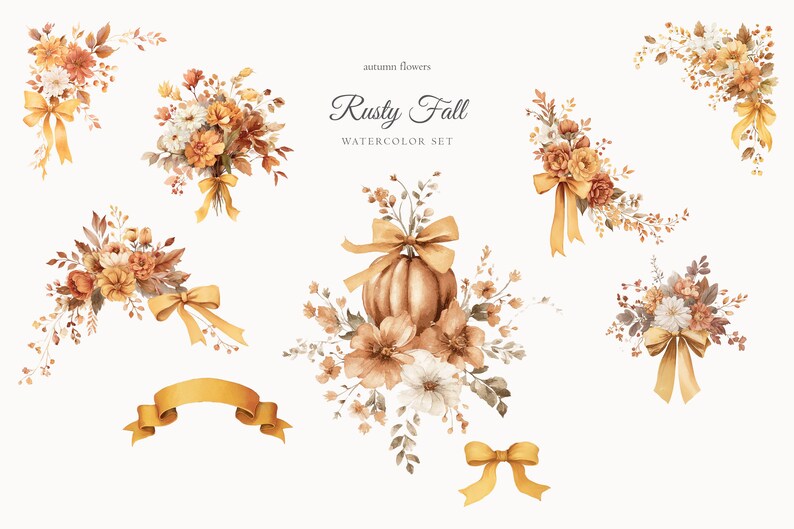 Watercolor Fall Floral Clipart Set: Autumn Wreaths, Bouquets (unlimited ...