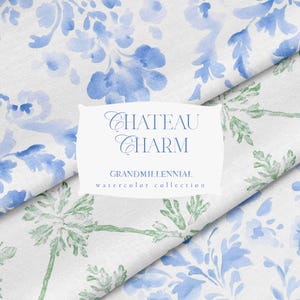 Watercolor Grandmillennial Clipart: Blue Floral Crests, Frames, Wreaths ...