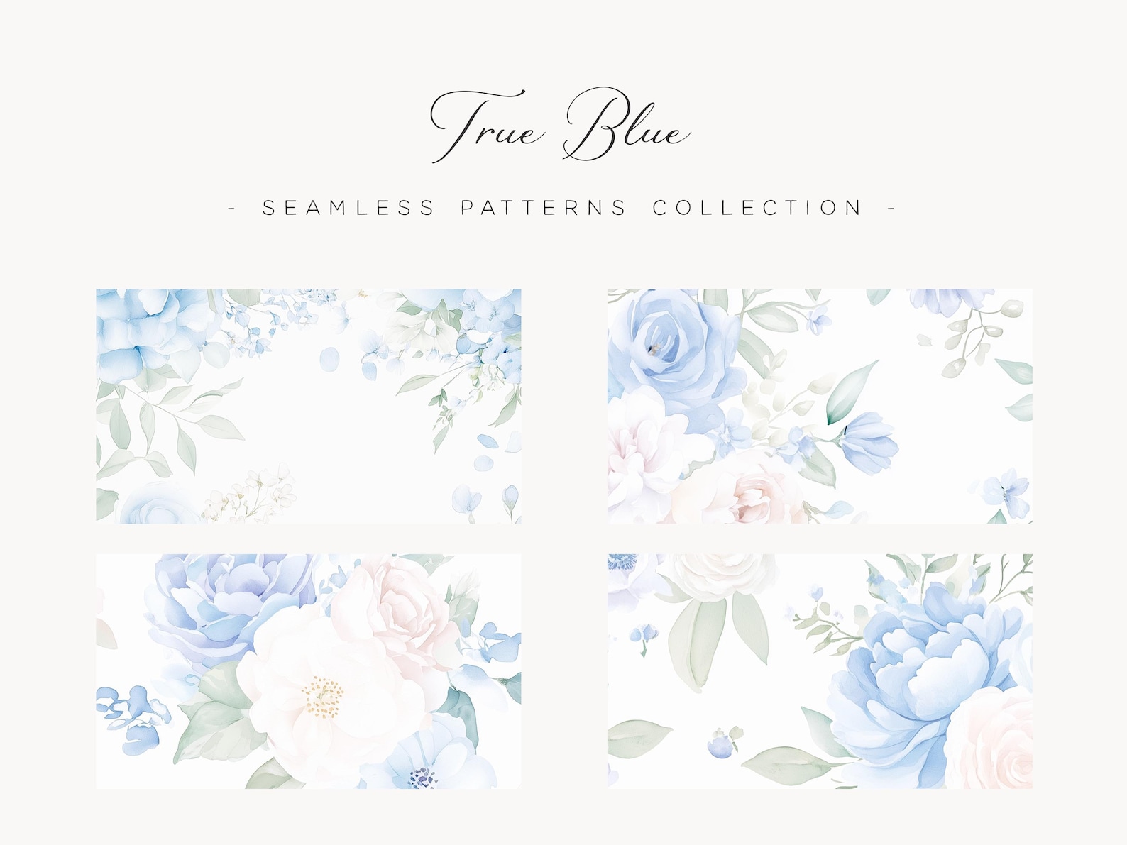 Dusty Blue Floral Seamless Patterns: Watercolor Roses (digital Download ...