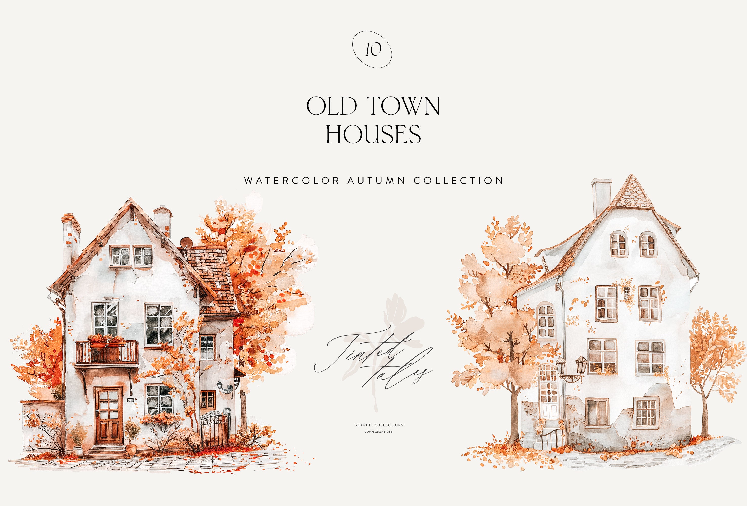 Watercolor Clipart, Autumn Clipart, Fall City Scenes, Houses Clipart ...