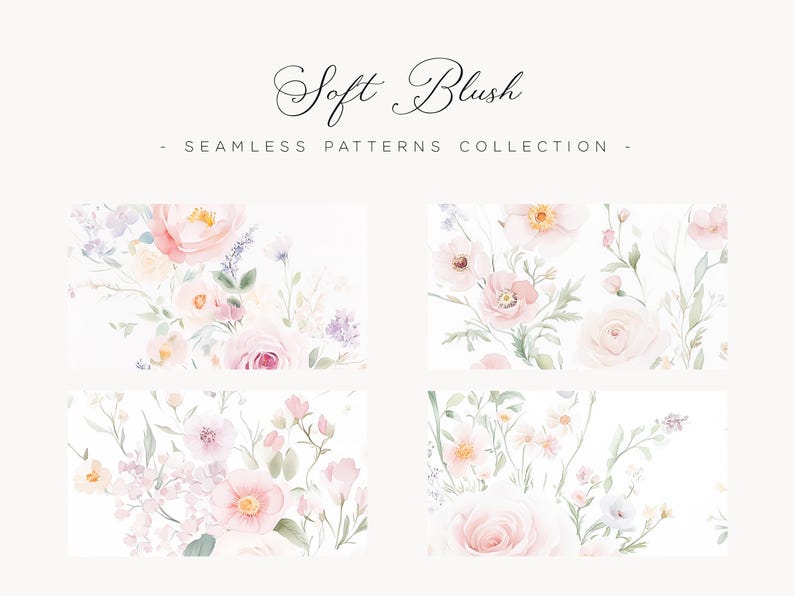Blush Pink Floral Seamless Patterns: Watercolor Roses (digital Papers ...