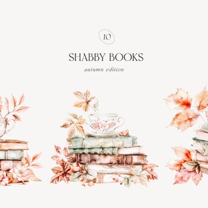 Watercolor Shabby Books Clipart: Autumn Cottagecore (PNG) - Etsy