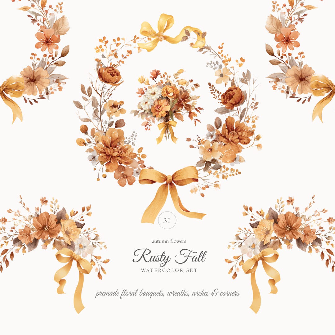 Watercolor Fall Floral Clipart Set: Autumn Wreaths, Bouquets (unlimited ...