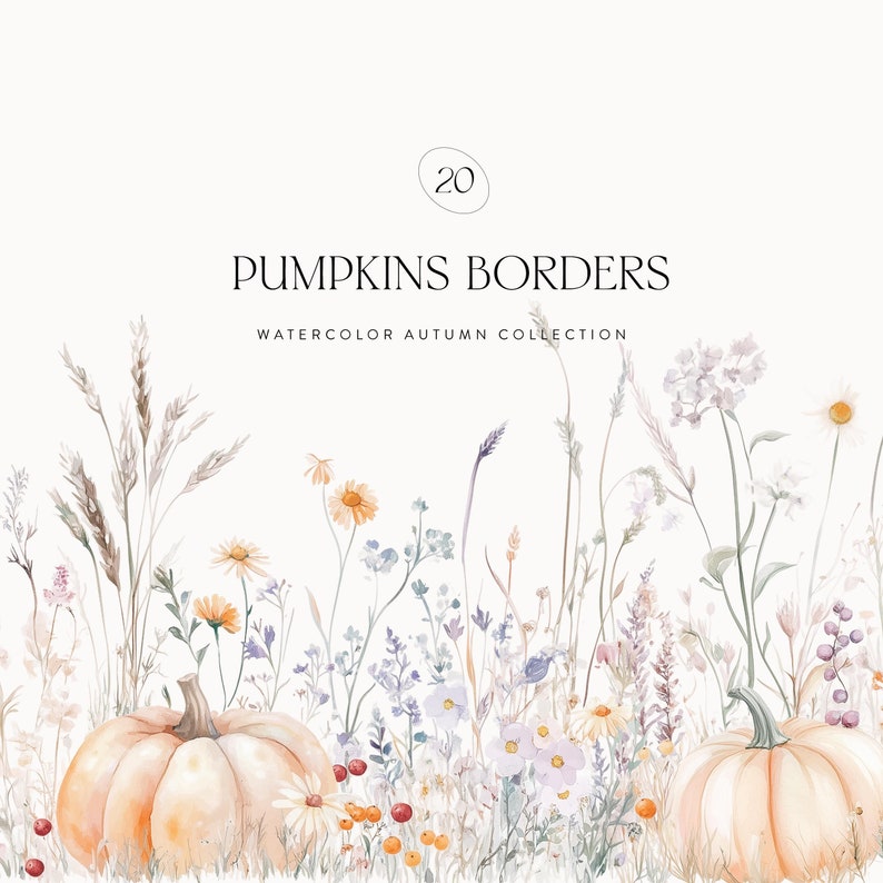 Watercolor Autumn Pumpkin Border Clipart: Floral Fall Design (digital Download) - Etsy