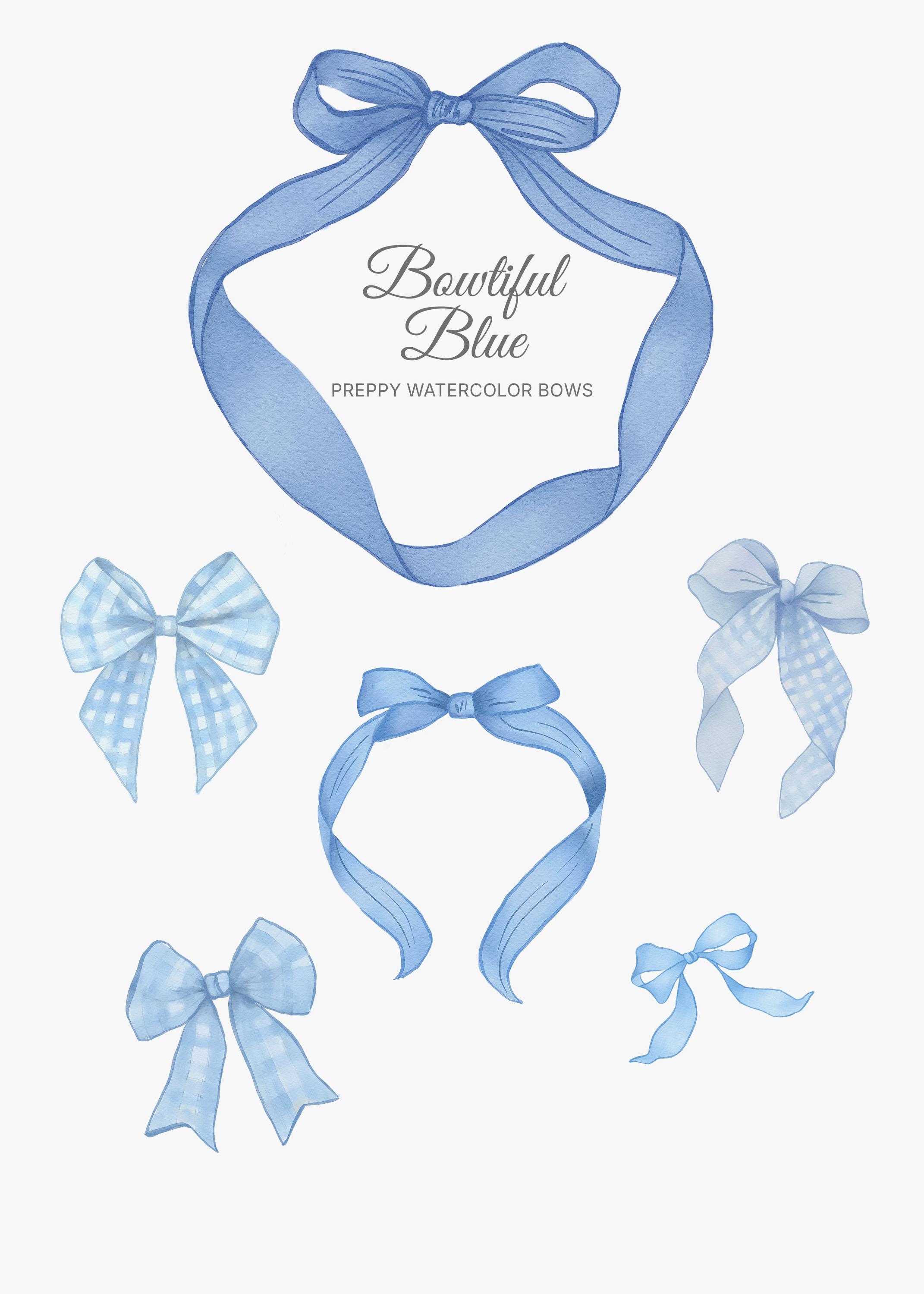 Watercolor Blue Bows Clipart: Coquette Ribbons, Seamless Patterns ...