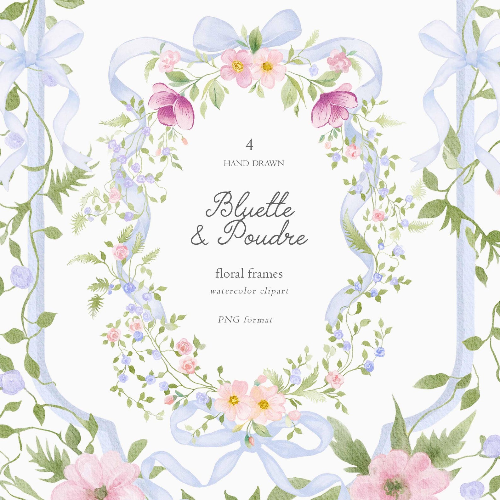 Hand Drawn Pastel Botanical Frames Set With Ribbon Bows - Etsy